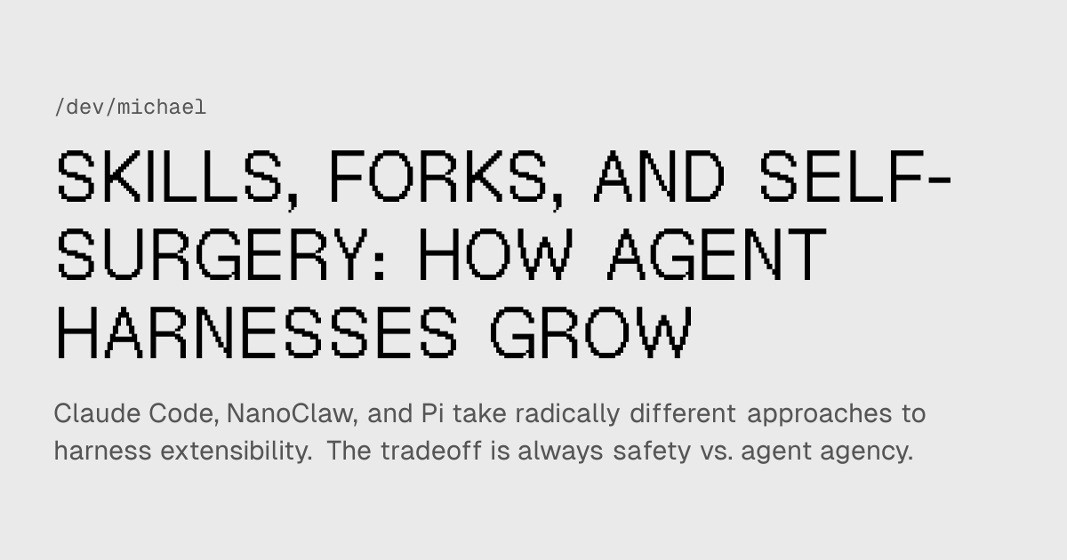 Skills, forks, and self-surgery: how agent harnesses grow